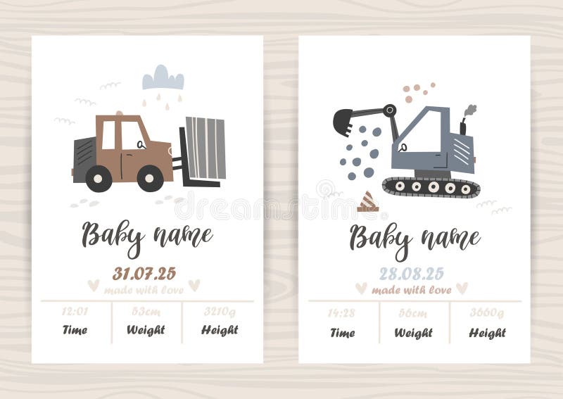 Vector Set of Invitation Templates with Cute Loader and Excavator ...