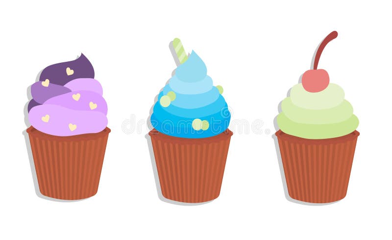Cartoon flat cupcakes stock vector. Illustration of decorated - 124856836