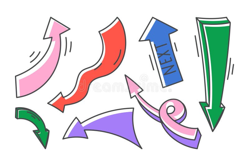 Vector Set of Isolated Doodle Symbols of Funny Arrows. Stock Vector ...