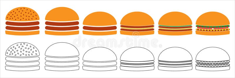 Vector Set of Isolated Elements of a Large Burger. Set of Vector Burger ...