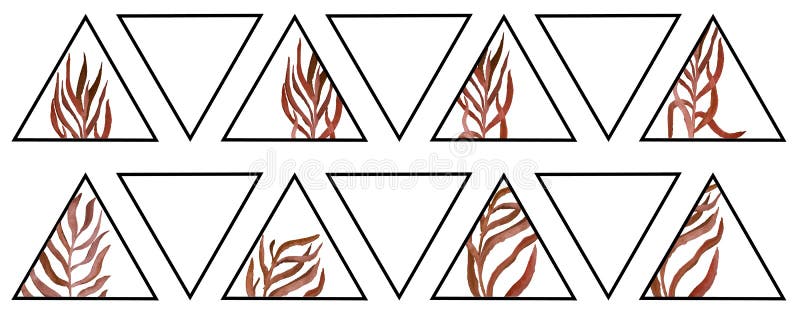Vector Set Isolated Elements Watercolor Leaves with Geometric Triangles ...