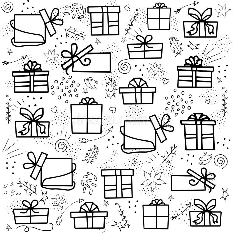 Gifts Doodle Set. Collection of Hand Drawn Gift Boxes and Pockets ...