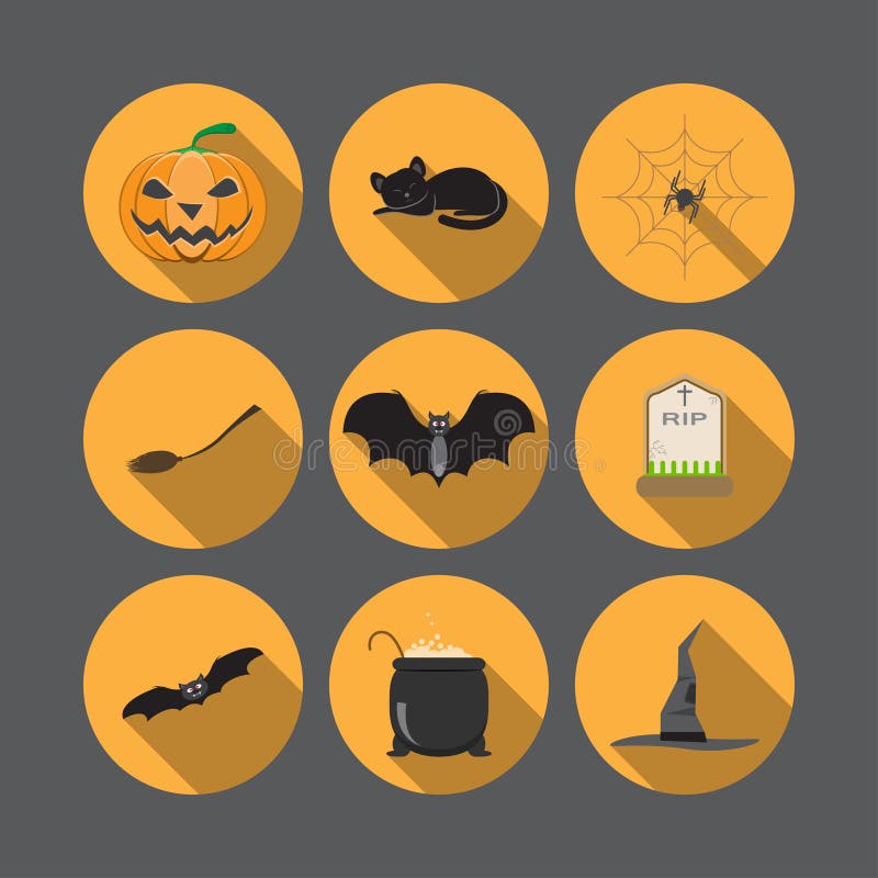 Vector Set of Isolated Halloween Icons on the Yellow Background with ...