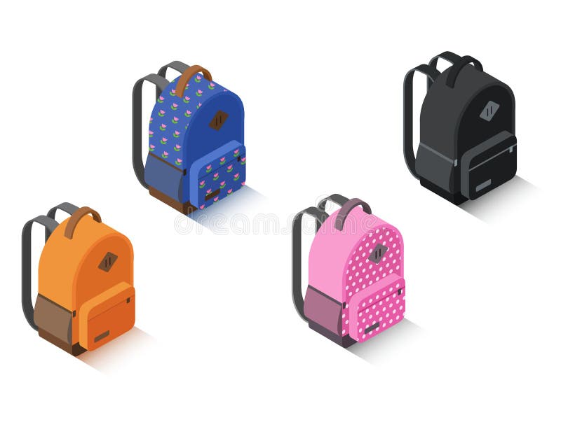 Vector Set Isometric Backpack Different Color Stock Vector ...