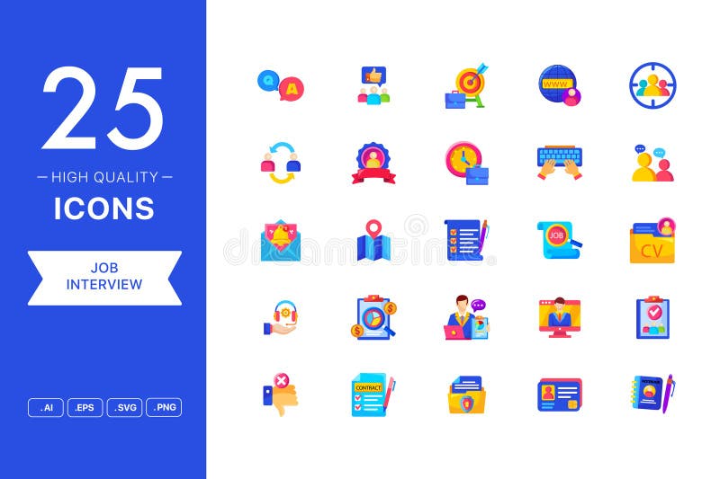 Vector Set of Job Interview Icons Stock Vector - Illustration of ...