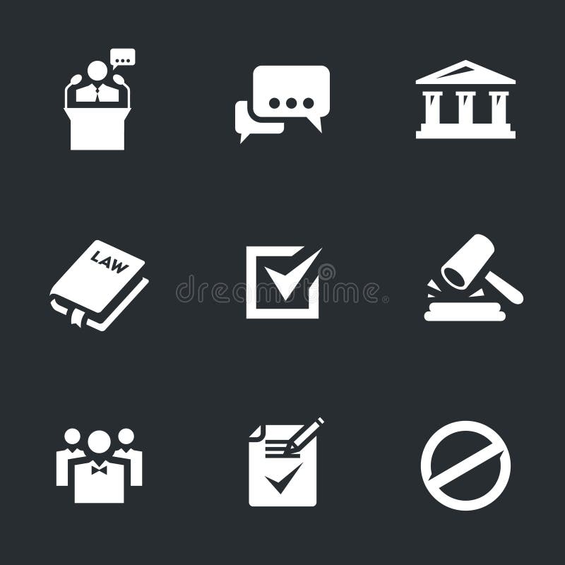 The Verdict Of The Court And Detention Icons Set Stock Illustration ...