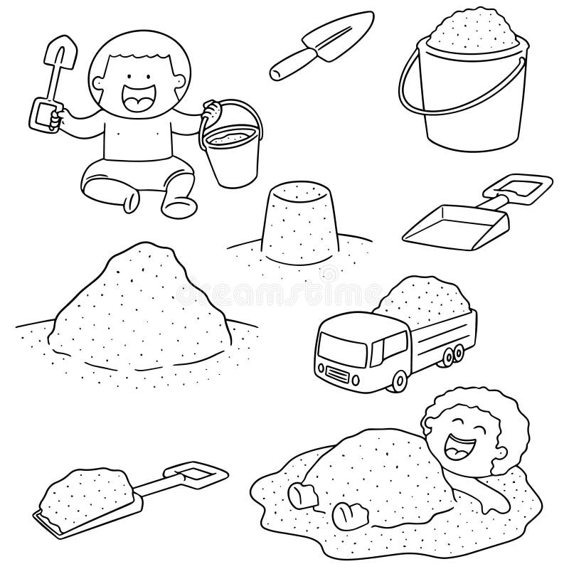 Vector Set of Kid Playing Sand Stock Vector - Illustration of object ...