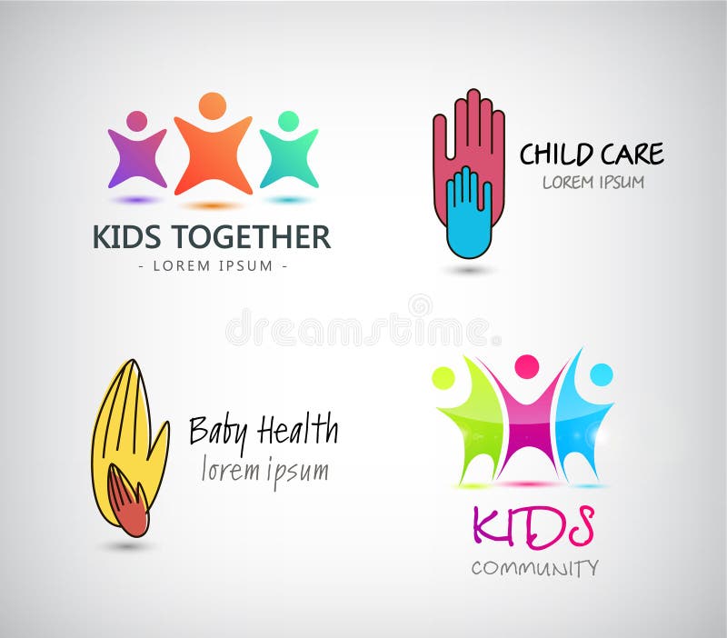 Vector Set of Kids Logos, Support, Care of Children Stock Vector ...