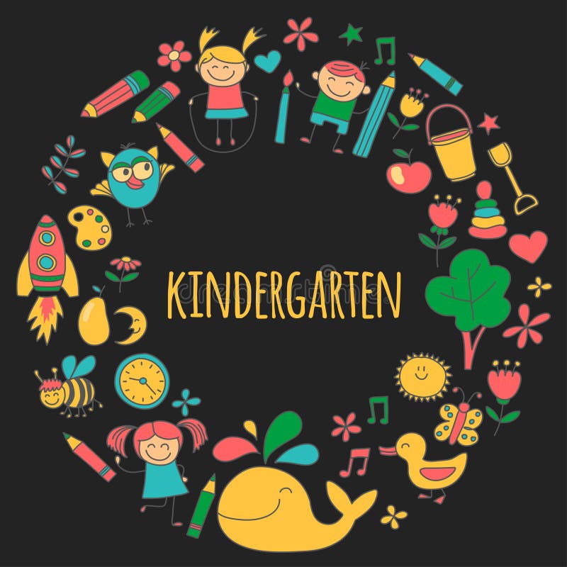 Kindergarten Vector Pattern With Toys. Children Play And Grow Together ...
