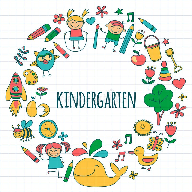 Vector Set of Kindergarten Images Stock Vector - Illustration of school ...