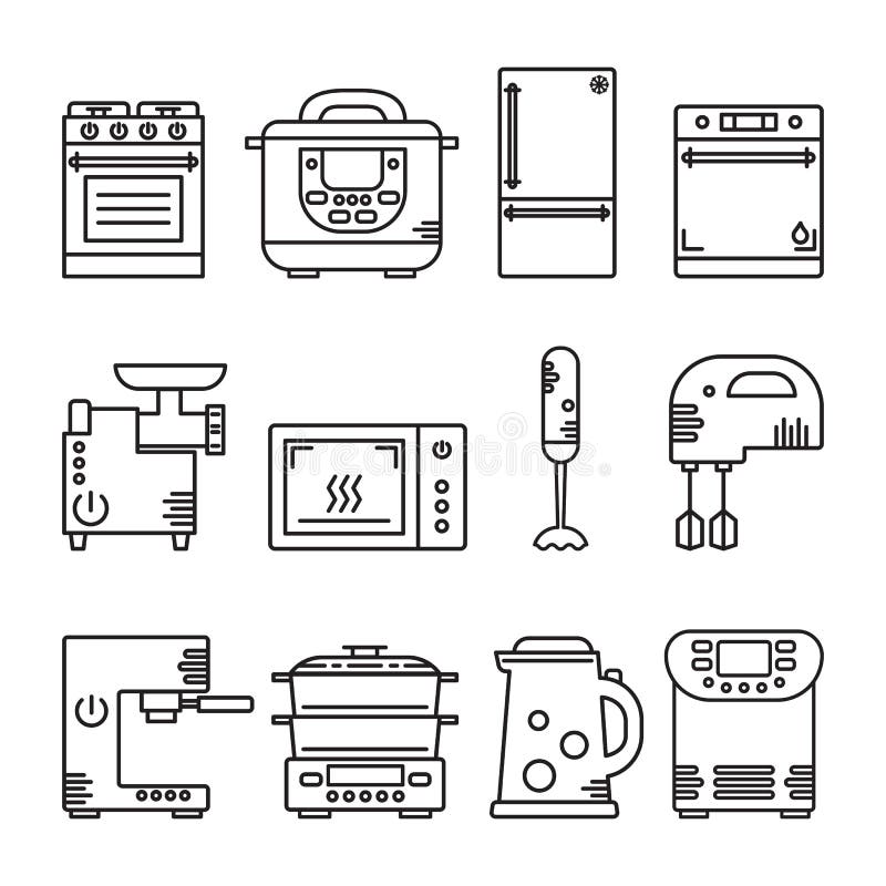 Vector Set of Kitchen Equipment Stock Vector - Illustration of mixer ...