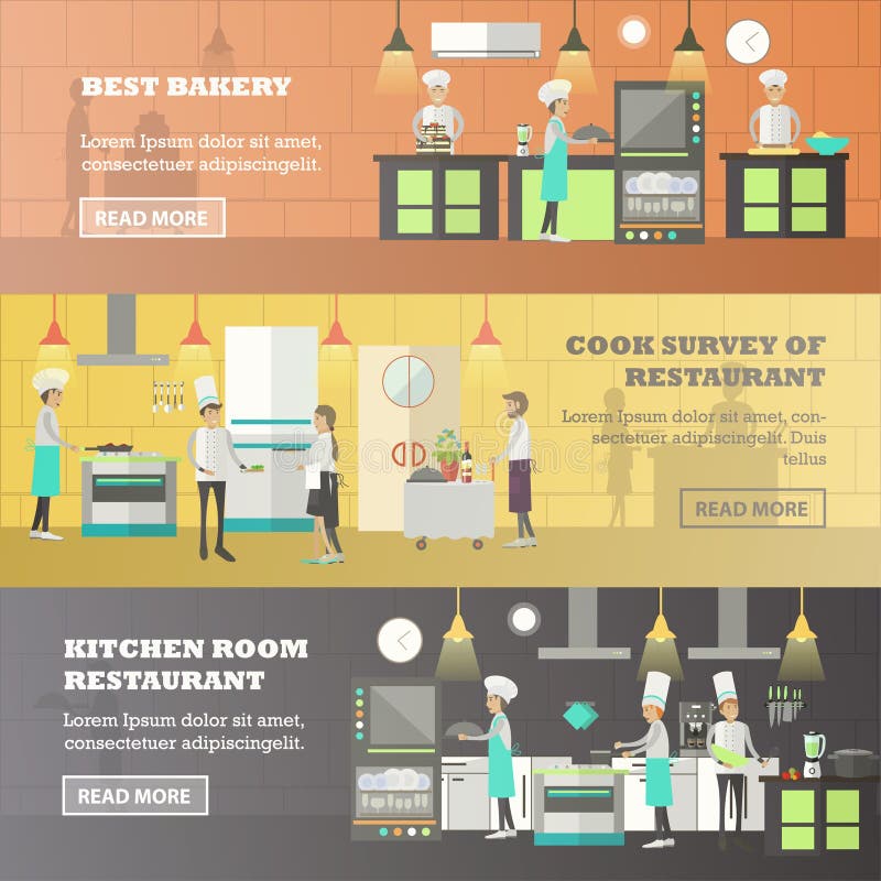 Vector Set of Kitchen Horizontal Banners in Flat Style Stock Vector ...