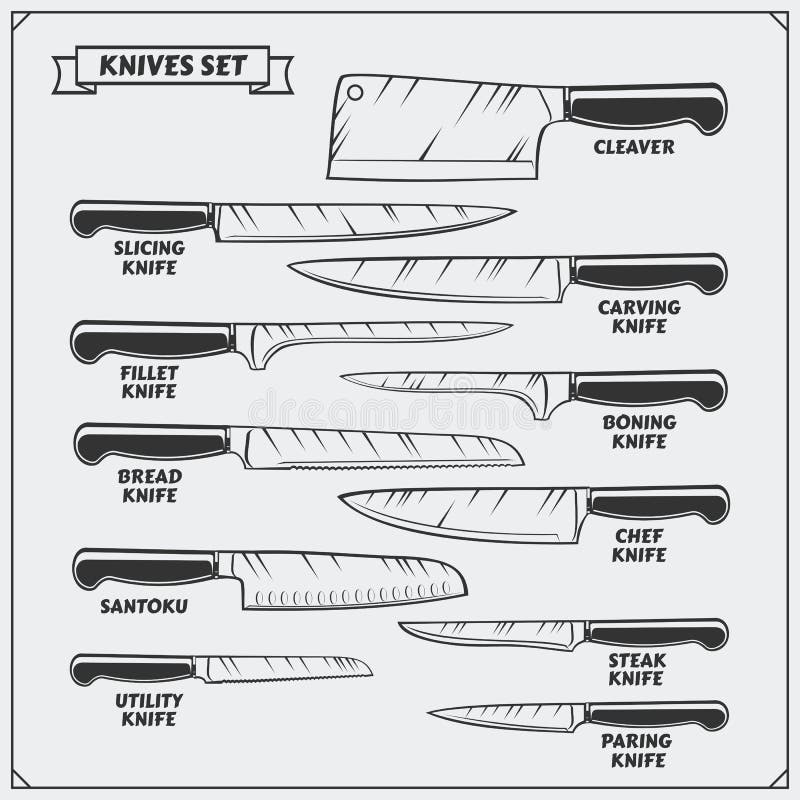 Vector Set of Kitchen Knives. Cutlery Set Stock Vector - Illustration ...