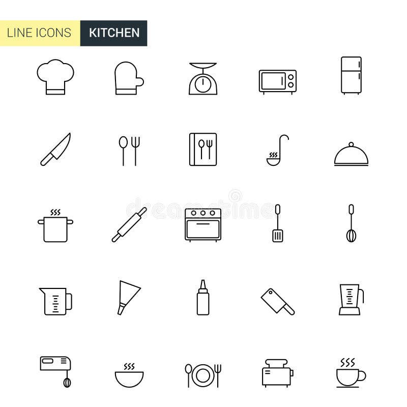 Vector Set Kitchen Line Icons Stock Vector - Illustration of grate ...