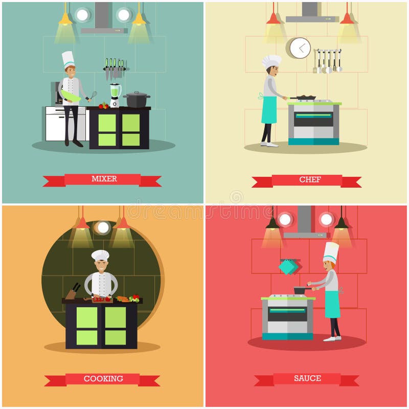 Vector Set of Kitchen Posters, Banners in Flat Style Stock Vector ...