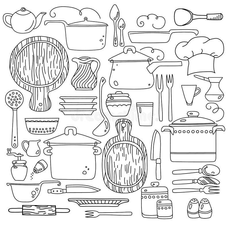 Vector Set of Kitchen Tools for Cooking Stock Vector - Illustration of ...