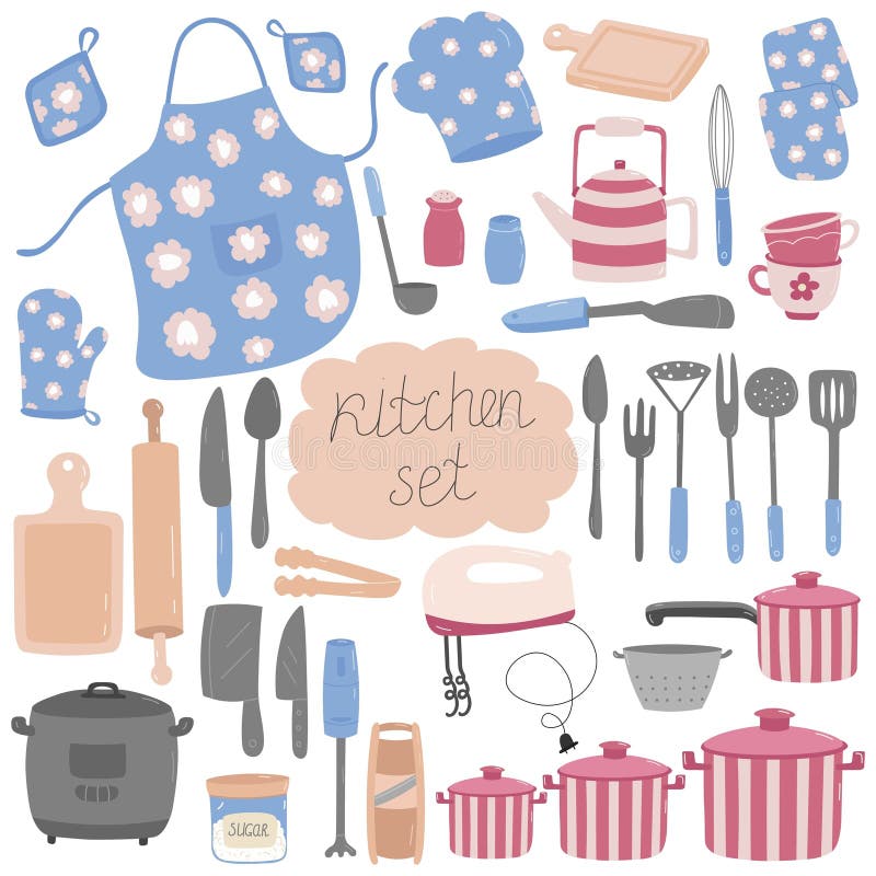 Vector Set of Kitchen Utensils. Kitchen Tools on a White Background ...