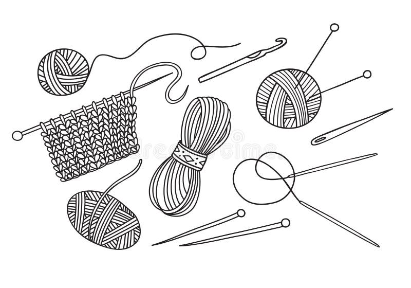 Vector Set of Knitting Tools and Yarn Stock Vector - Illustration of ...