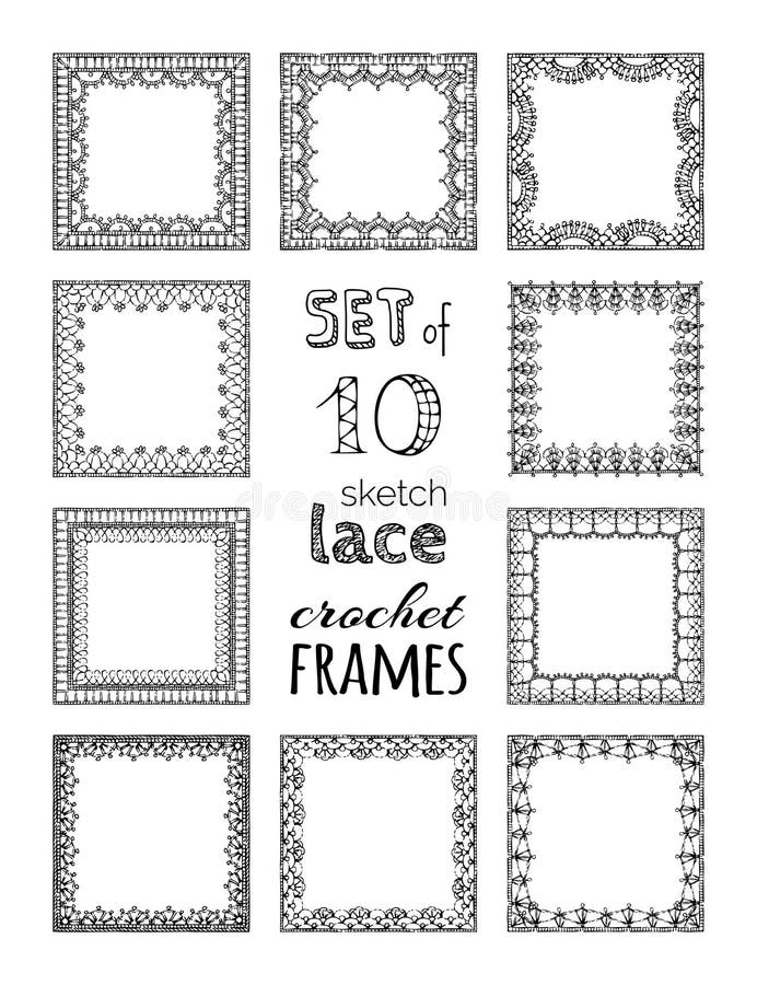 Vector Set of 10 Lace Crochet Square Frames. Stock Vector ...