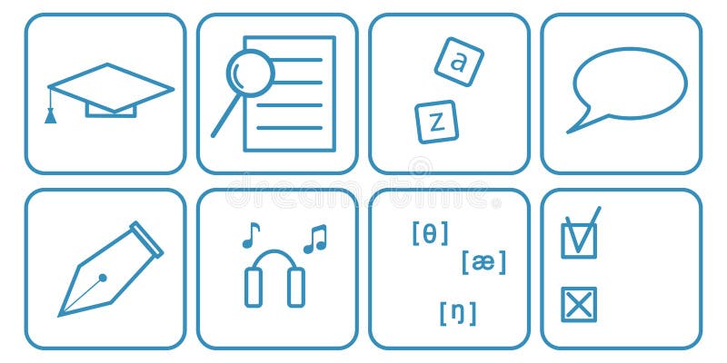 Vector Set of Language Icons. Speaking, Writing, Vocabulary, Reading ...