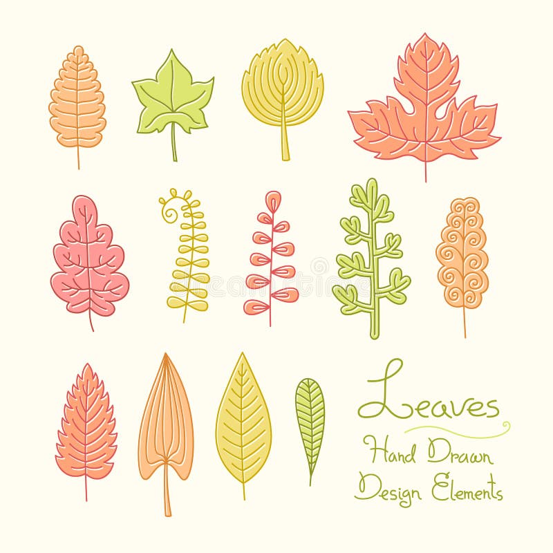 Vector Set of Leaves in Cartoon Style Stock Vector - Illustration of ...