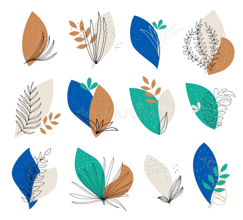 Vector Set of Leaves Shapes and Doodle Objects. Abstract Modern Trendy ...