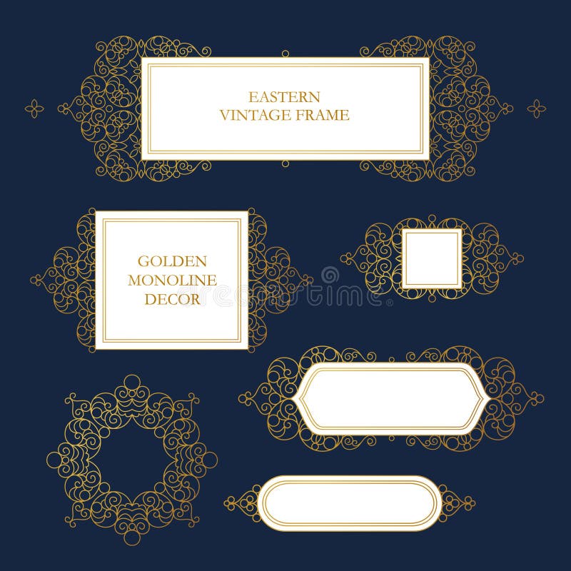 Vector Set of Line Art Frames, Borders, Vignette in Eastern Style Stock ...