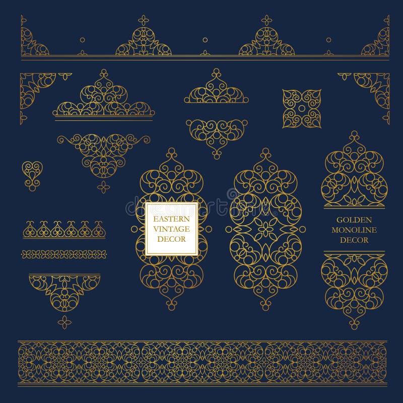 Vector Set of Line Art Frames, Borders, Vignette in Eastern Style Stock ...