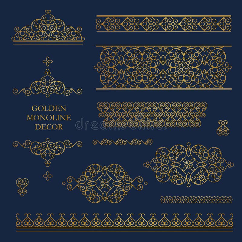 Vector Set of Line Art Frames, Borders, Vignette in Eastern Style Stock ...