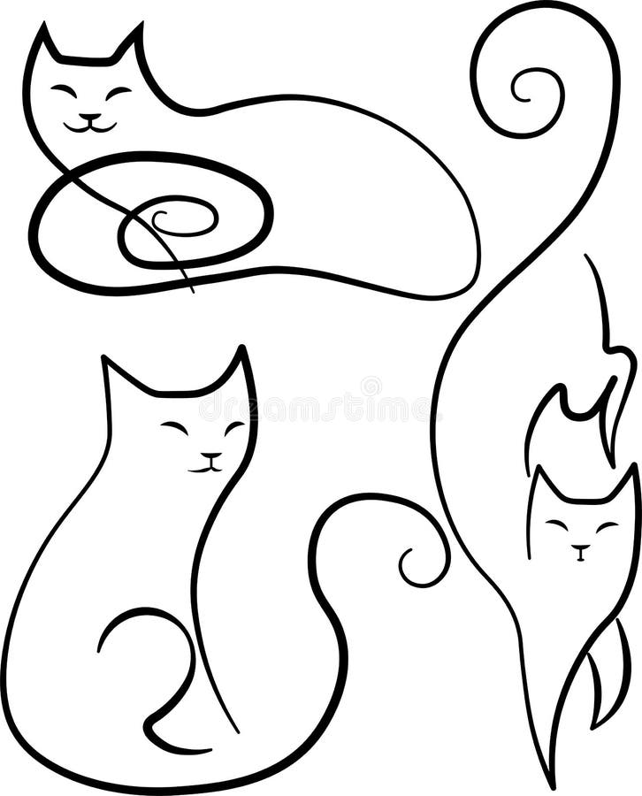Vector Set of Line Black Cats in Ink Drawing Style Stock Vector ...