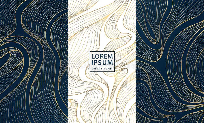 Vector Set of Line Wave Luxury Patterns, Fancy Labels, Wine Package ...