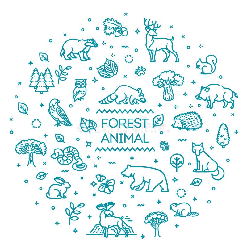Vector. Set of Linear Vector Forest Animals Stock Illustration ...