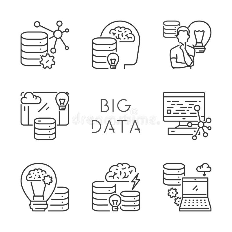 Vector Set of Linear Icons for Big Data Stock Illustration ...