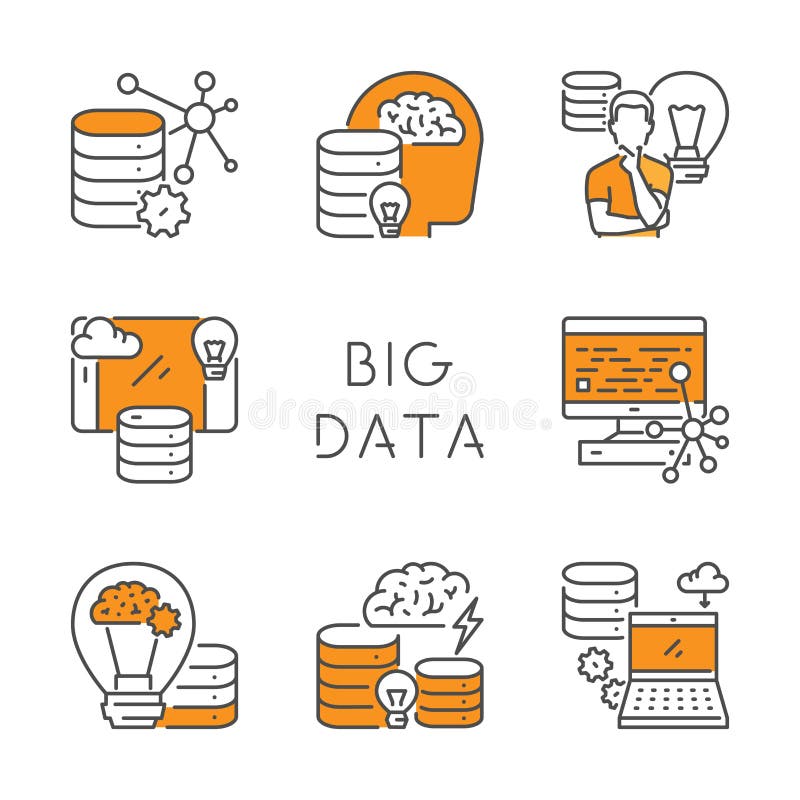 Vector Set of Linear Icons for Big Data Stock Illustration ...