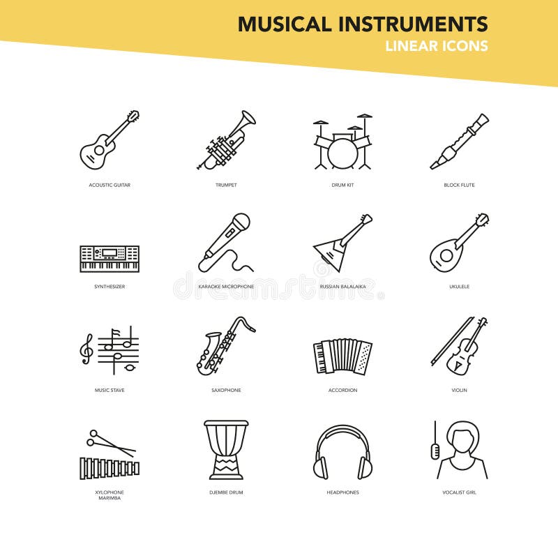 Vector Set of Linear Icons - Musical Instruments Stock Vector ...