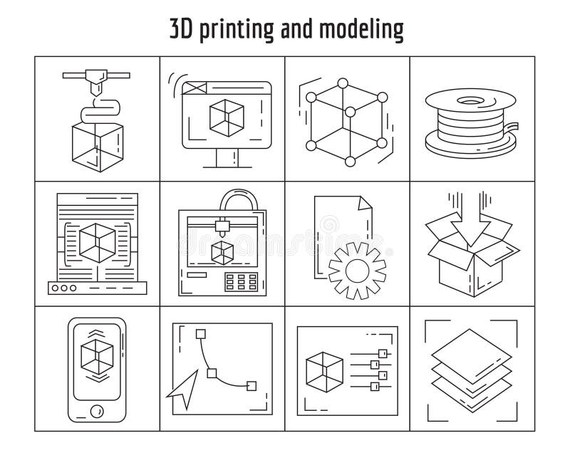 Printing and Modeling Vector Set of Linear Icons Stock Vector ... Printing and Modeling Vector Set of Linear Icons Stock Vector ...