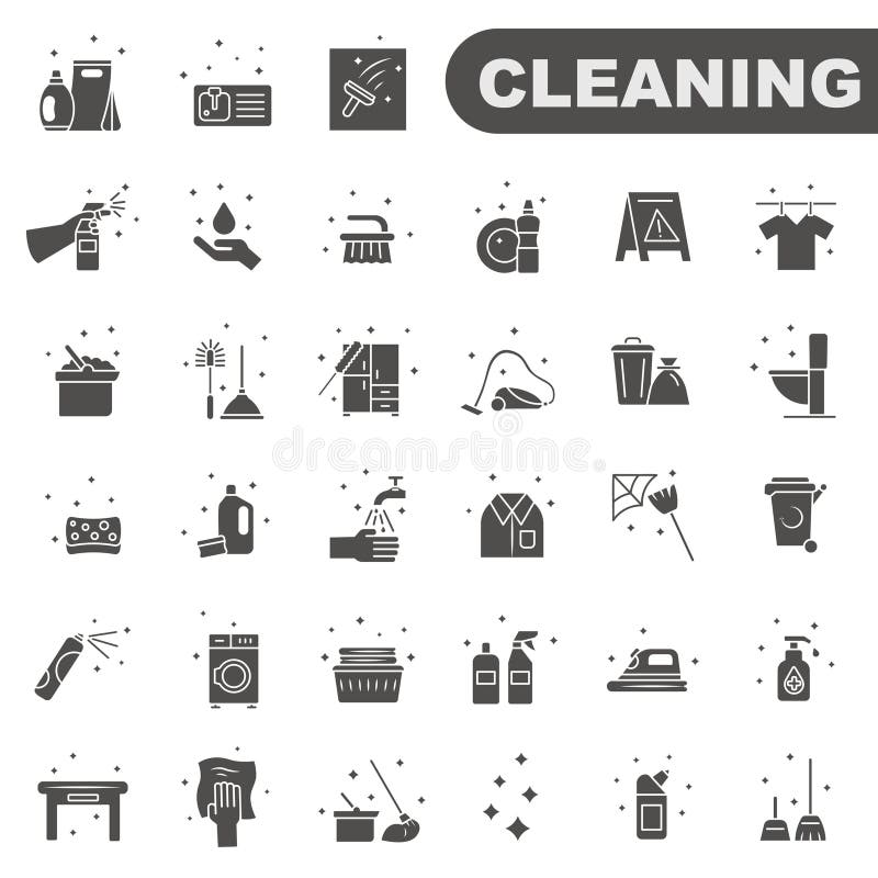 Vector Set of Linear Icons on the Theme of Cleaning. Dark Icons of ...
