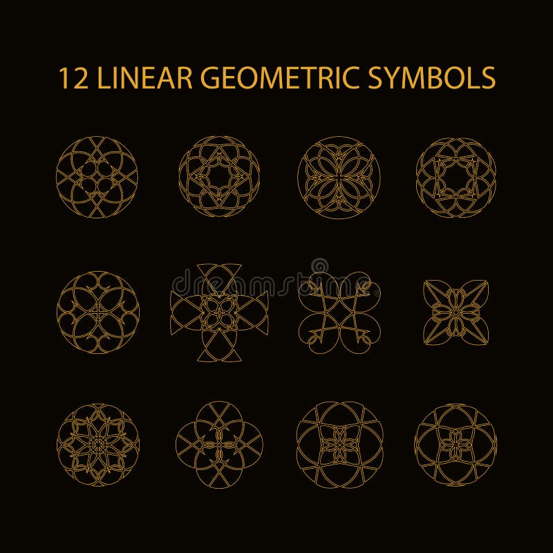 Vector Set of 12 Linear Symbols Stock Vector - Illustration of mystical ...