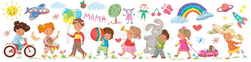 Vector Set with Little Children. Preschool Education Stock Vector ...