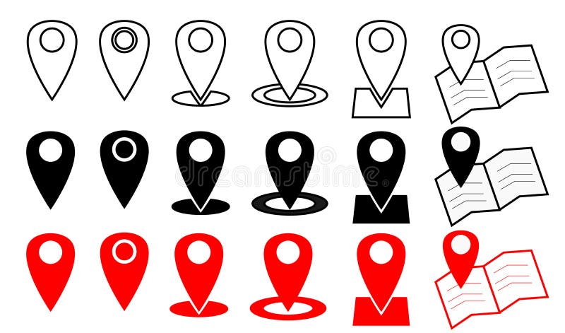 Vector Set of Location Point Pin Icon Illustrations on Map Stock Vector ...