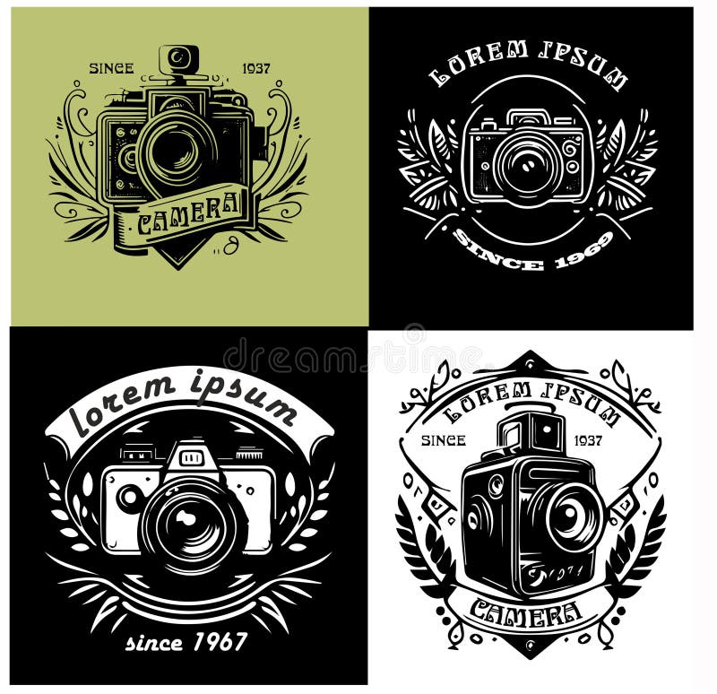 Vector Set of Logos with Cameras. Logo Made in Vintage Style Stock ...