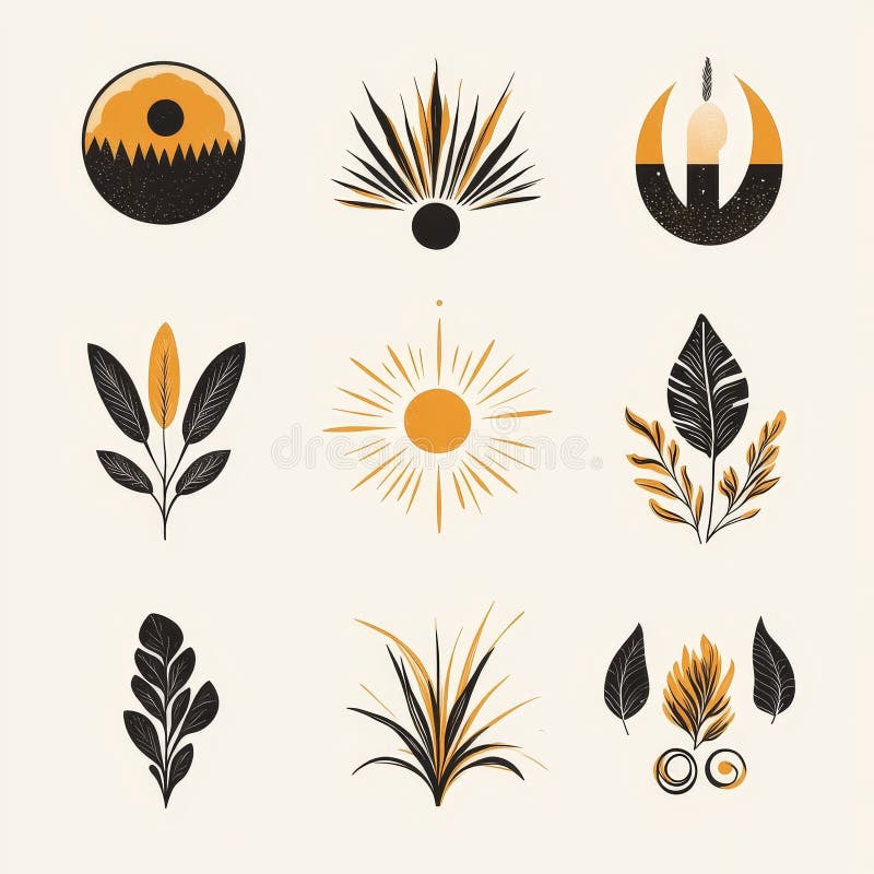 Vector Set of Logos and Emblems in Trendy Boho Style. Stock ...
