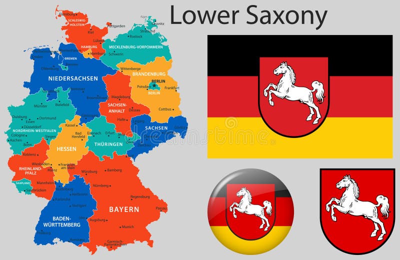 Lower Saxony Flag Coat Arms Map Vector Stock Illustration ...
