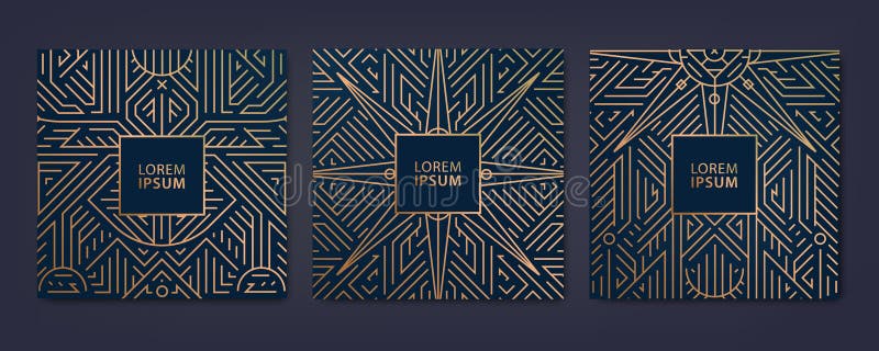 Vector Set of Luxury Cover Templates, Square Line Art Deco Patterns ...