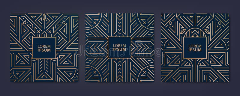 Vector Set of Luxury Cover Templates, Square Line Art Deco Patterns ...