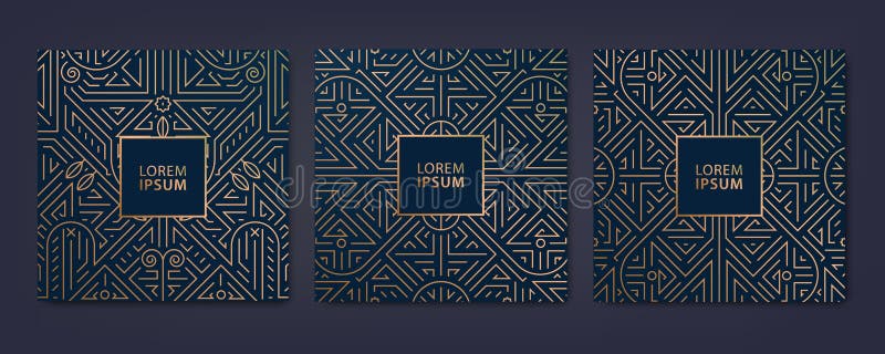Vector Set of Luxury Cover Templates, Square Line Art Deco Patterns ...