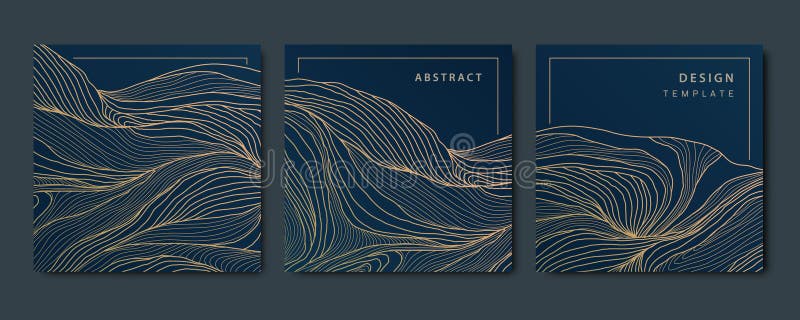 Vector Set of Luxury Fancy Golden Patterns, Linear Style Wavy Cards ...