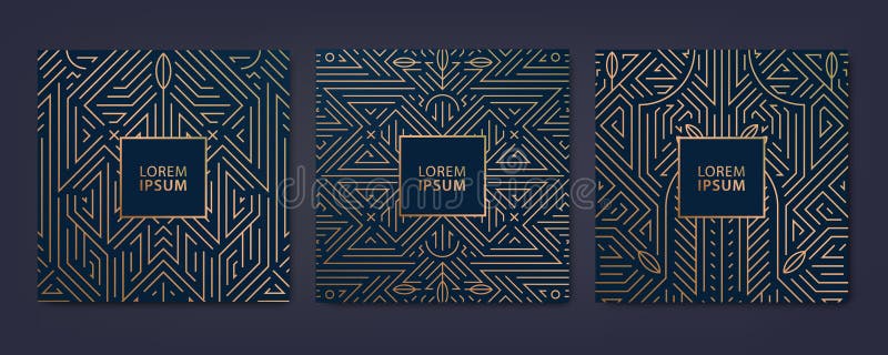 Vector Set of Luxury Line Cover Templates, Square Line Art Deco ...