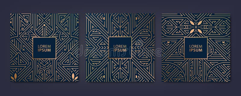 Vector Set of Luxury Line Cover Templates, Square Line Art Deco ...