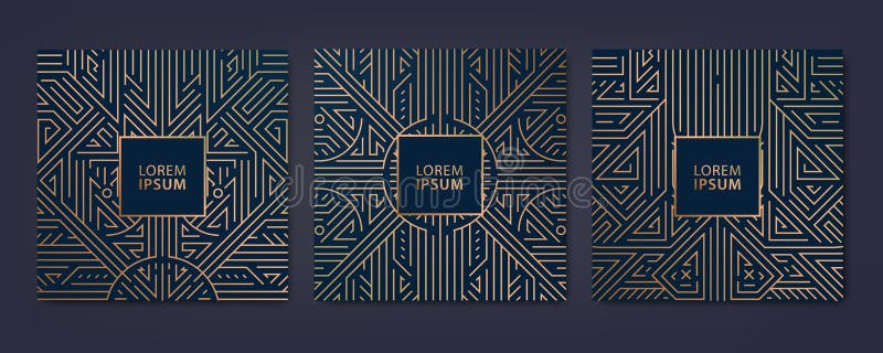 Vector Set of Luxury Line Cover Templates, Square Line Art Deco ...